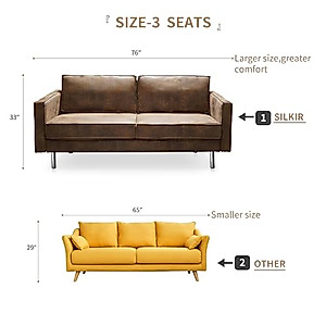 SILKIR 3-Person Sofa Couch for Living Room | Perfect for: Apartment/Studio/Office & Small Space | Leather Fabric | Fast and Easy Assembly | (Brown) Modern Contemporary Mid-Century