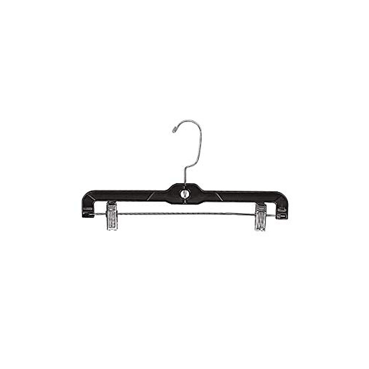 14 inch Black Plastic Skirt and Pants Hangers - Pack of 20 - with Chrome Swivel Hook/Hang Bar, Padded Clips - Great for Retail and Home Use - Holds Up to 6 Pounds