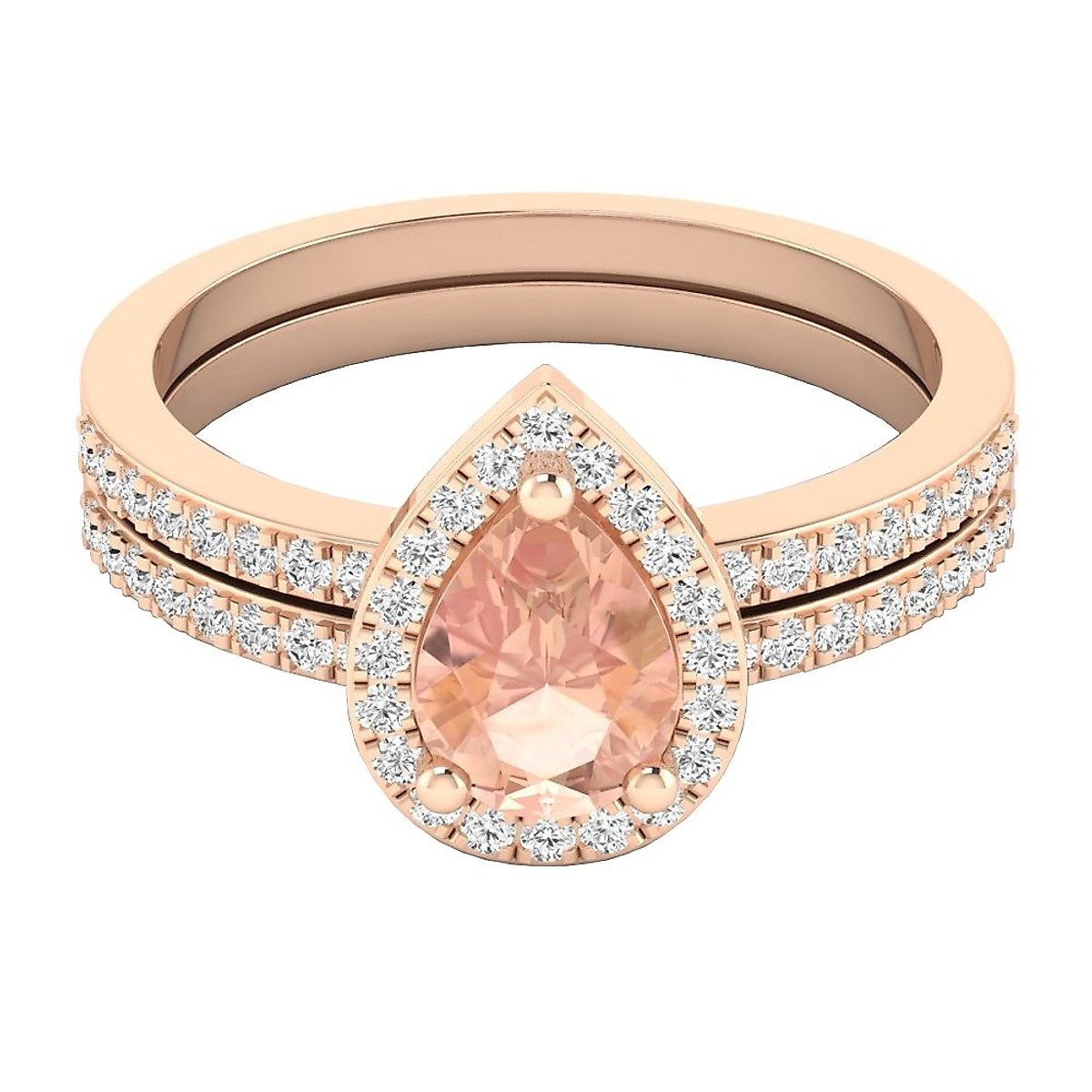 Dazzlingrock Collection 10K 7X5 MM Pear Morganite & Round Diamond Ladies Bridal Teardrop Engagement Ring Set, Rose Gold, Size 8.5
