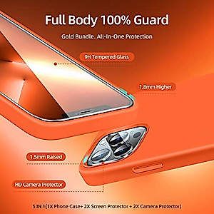 Dssairo [5 in 1 for iPhone 13 Pro Max Case 6.7 inch, with 2 Pack Screen Protector + 2 Pack Camera Lens Protector, Liquid Silicone Ultra Slim Shockproof Protective Phone Case (Orange)