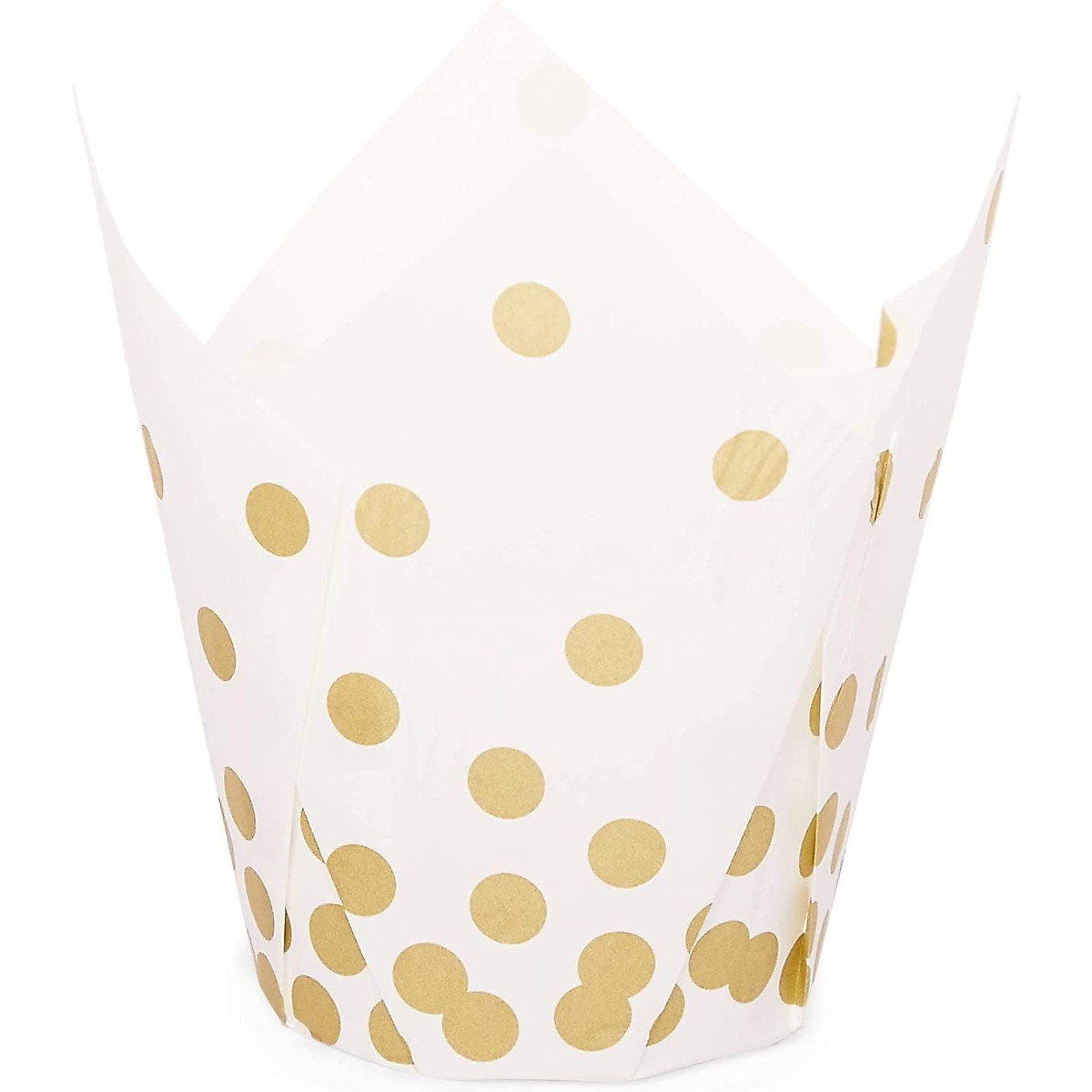 150 Pack Gold Polka Dot Muffin and Tulip Cupcake Liners for Baking and Decor (White, 3.35 x 3.5 Inches)