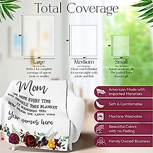 Personalized Mom Throw Blanket from Son or Daughter, Elegant Floral Pattern with Custom Name, Soft and Plush, Mother’s Day, Anniversary, Holiday, Christmas, or Birthday Gift, (Fleece 50x60)