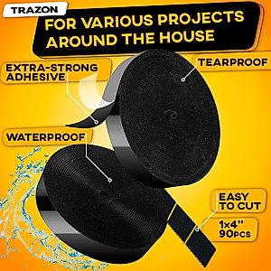 Hook and Loop Tape Roll with Heavy Duty Adhesive Industrial Strength Easy to Cut, Strong Hook and Loop Strips with Sticky Back, Black 1 Inch x 30 Feet