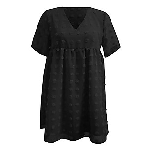 F_Gotal Women Summer Sundress Boho Plain Midi Dress High Waist Empire Lace Dress Hollow Out 3/4 Sleeve Swing Sundress