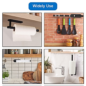 Searik Paper Towel Holder Under Cabinet Black Adhesive Paper Towel Holder Wall Mount Stainless Steel Hanging Paper Towel Roll Holder for Kitchen Bathroom Farmhouse Countertop