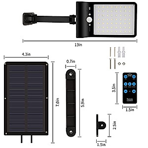 Aqonsie 56LED Remote Solar Flood Light, Outside Security Motion Sensor Lights with Remote, 3 Lighting Modes with Remote for Backyard Gutter Garage Shed 2 Pack