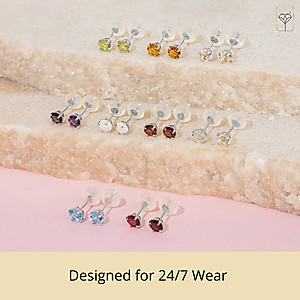 MAX + STONE 14k White Gold Genuine Created White Sapphire Round Stud Earrings for Women | 4mm April Birthstone