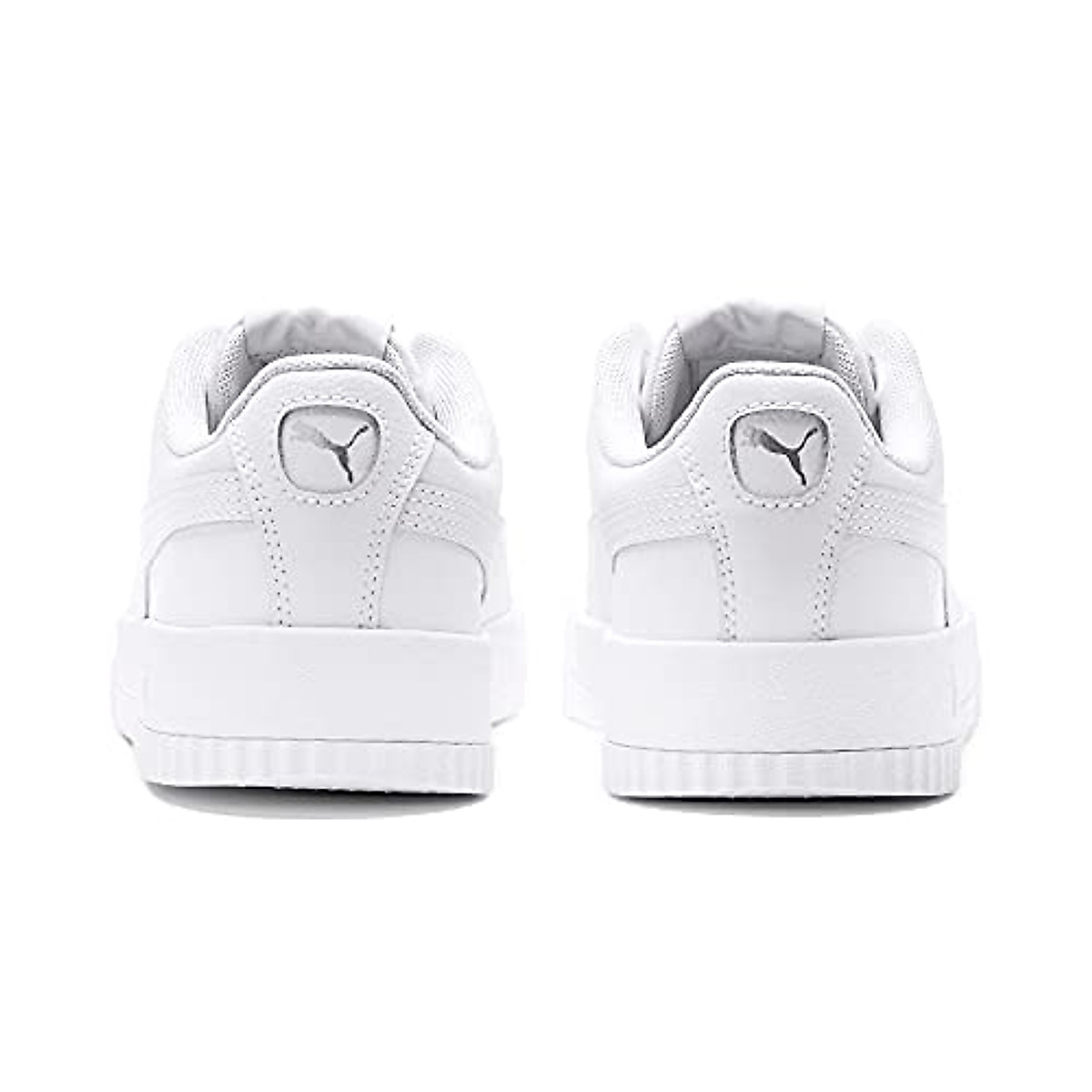 PUMA Womens Carina Leather Sneaker, PUMA Womens White-PUMA Womens White-PUMA Womens Silver, 6.5