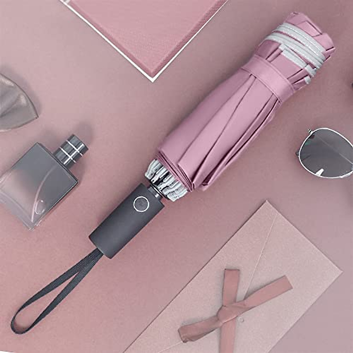 GENMAI SOEASY Umbrella for Rain, Sun Umbrella Windproof Travel Compact Folding Umbrella, Light Automatic Portable Compact Large Car UV Umbrella for Walking,Big Pink Umbrella for Men and Women