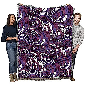 Pure Country Weavers Serene Waves Blanket Wine - Patterns Gift Tapestry Throw Woven from Cotton - Made in The USA (72x54)