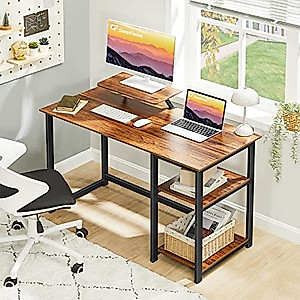 GreenForest Computer Desk with Monitor Stand,39 inch Small Desk with Reversible Storage Shelve,Home Office Work Desk for Small Spaces,Easy Assembly,Walnut