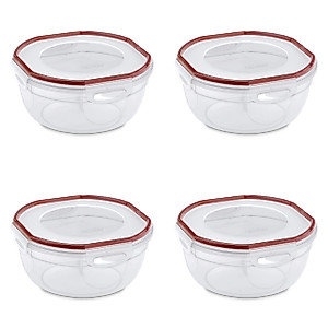 Sterilite 0 Ultra-Seal 2.5 Quart Bowl, Clear Lid & Base with Rocket Red Gasket, 4-Pack