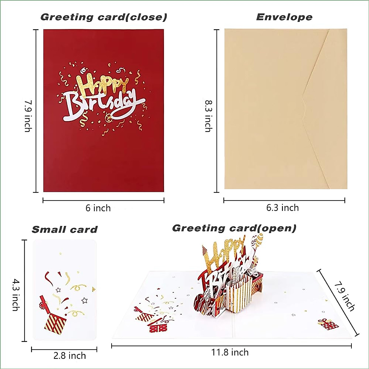 DMHZNB 3D Musical Birthday Card, LED Light and Play Happy Birthday Music Pop Up Card, Blowable LED Light Candle,Play Happy Birthday Music,