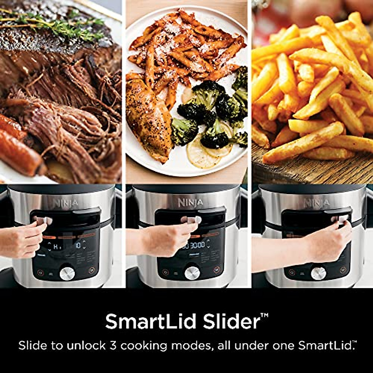 Ninja OL601 Foodi XL 8 Qt. Pressure Cooker Steam Fryer with SmartLid, 14-in-1 that Air Fries, Bakes & More, with 3-Layer Capacity, 5 Qt. Crisp Basket, Silver/Black (Renewed)