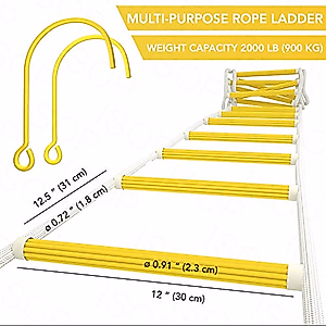 ISOP 3-Story Escape Ladder for Homes 25ft | Flame Resistant Rescue Rope Ladder with Hooks | Fire Escape Ladder for Third Story Windows | Weight Capacity up to 1500 Pounds