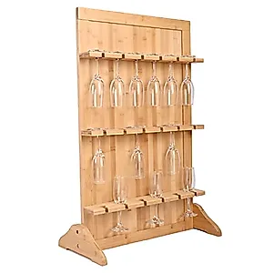 ikare Champagne Wall Holder for Party, 3-Tier Wooden Champagne Glass Flute Holder Wall Stand Rack, Wine Glass Holder Rack Floor Standing, 18 Glass Drinks Shelf, Champagne Tower Stand Wine Rack Display