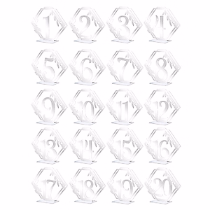 BESTORI Acrylic Wedding Table Numbers 1-20 with Stand Silver Table Sign Double Sided Reserved Seating Signs for Event Party Table Centerpiece Decoration