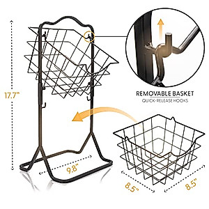 BROOKSTONE, Hand & Face Towel Rack, Bathroom Storage Accessory Holder, 2 Tier Bath Organizer, 2-in-1 Use Also as a Fruit Basket