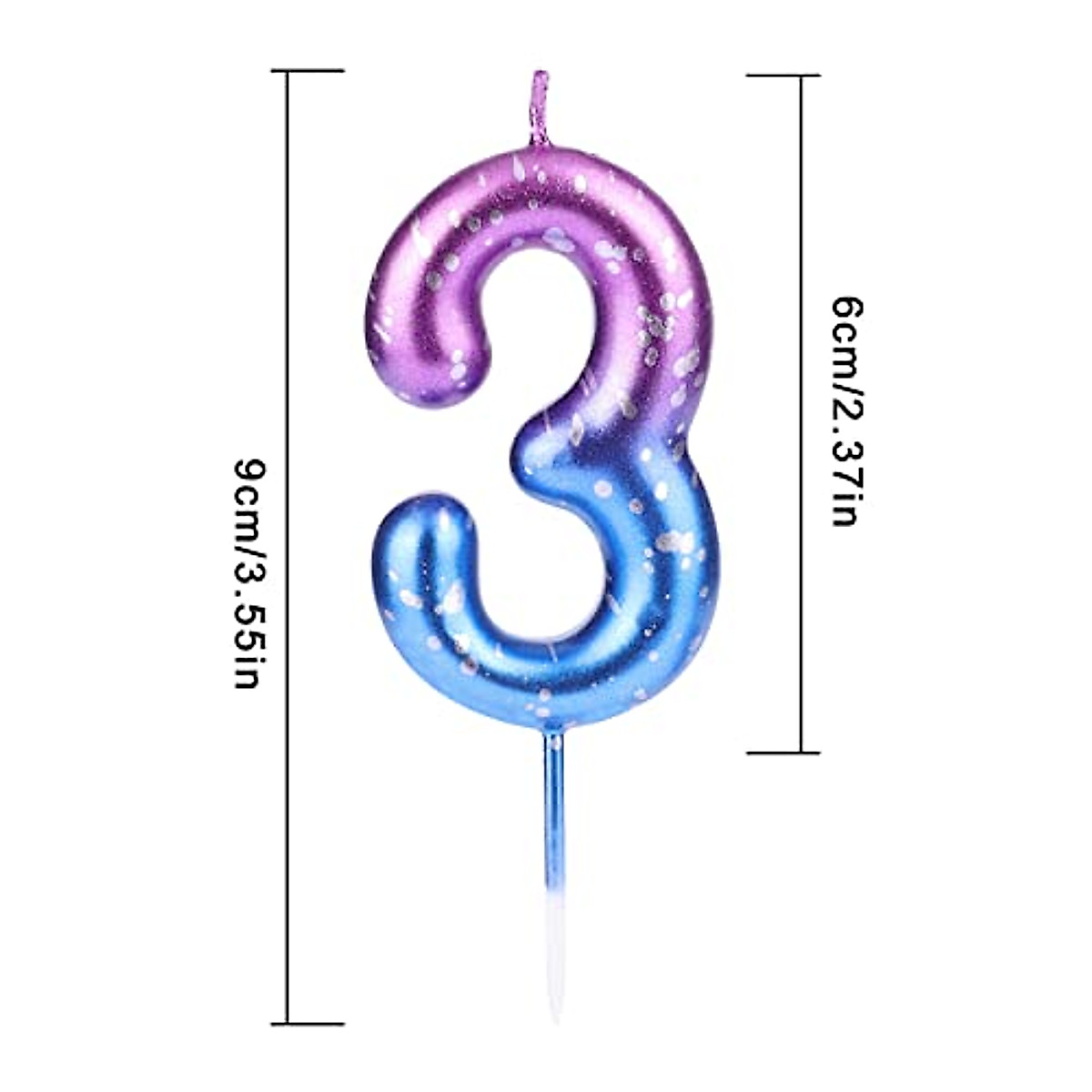 SAVITA 2.37 Inch Numeral Birthday Candle, Number Candle Purple to Blue Gradient Color Glitter Cake Topper for Birthday Party Anniversary Wedding (Number 3)