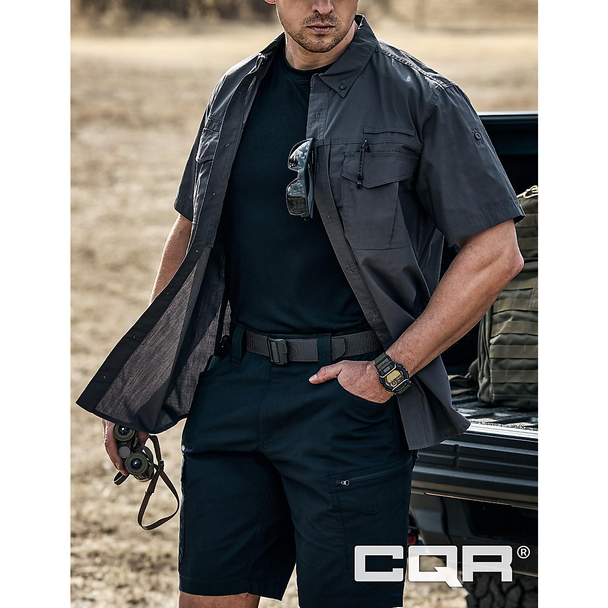 CQR Tactical Belt, Military Style Heavy Duty Belt, Webbing EDC Quick-Release Buckle, Plastic Flip Tab Black, Large