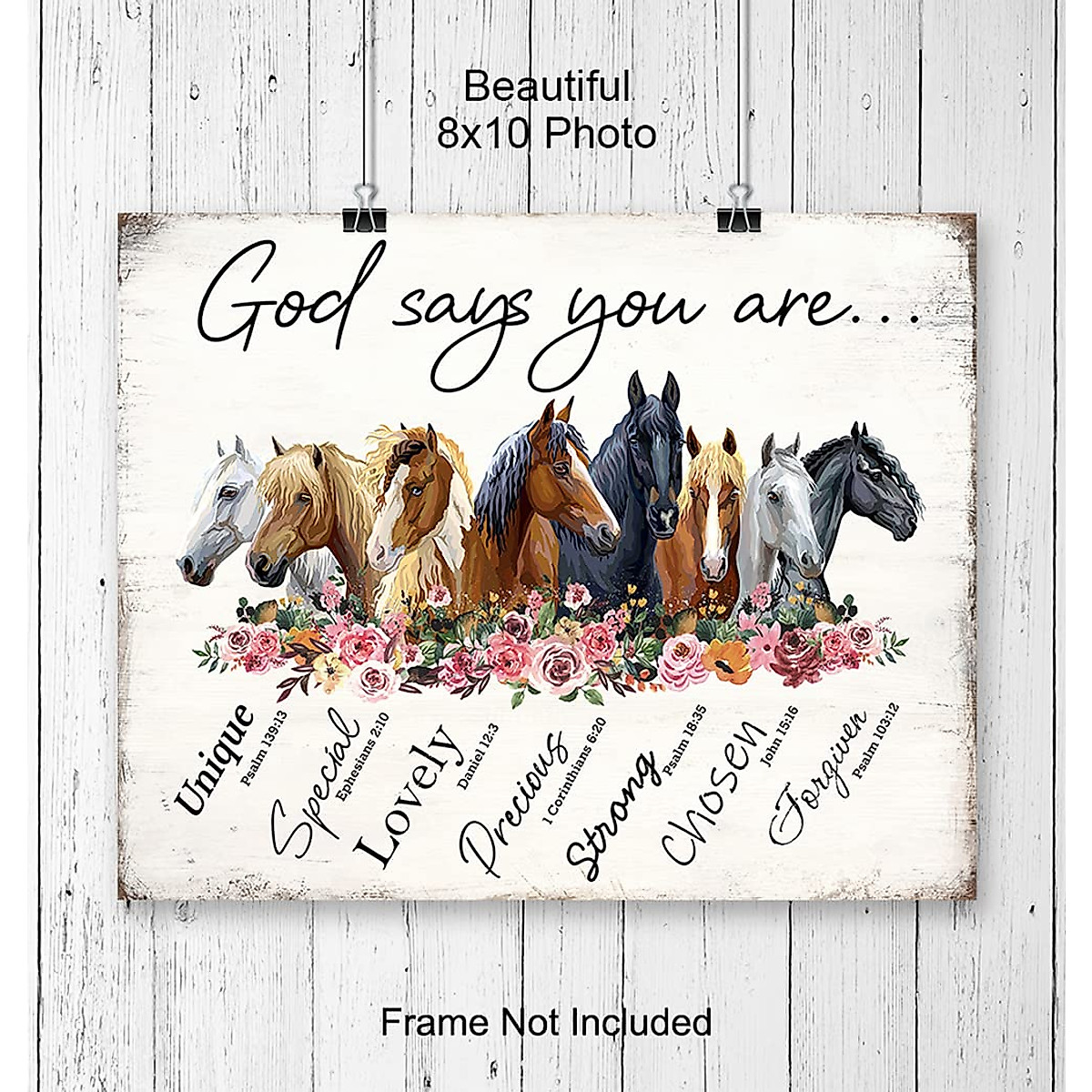 Rustic Religious Horse Wall Art - Inspirational Spiritual Scripture Christian Boho Farmhouse Poster - Girls Bedroom Decor - God Says You Are - Shabby Chic Decoration - Country Western Gift for Women