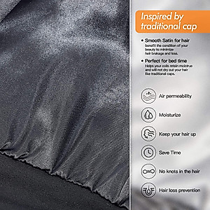 Silky Satin Lined Bonnet Sleep Cap - Adjustable Stay on All Night Hair Wrap Cover Slouchy Beanie for Curly Protection Women and Men Solid Black