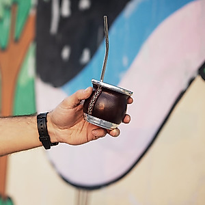 thebmate [Premium Yerba Mate Cup (Mate Gourd) - Crafted Ceramic Teacup - Brown Leather Wrapped Handmade in Uruguay - Mate Tiny - Camionero Style (Dark Brown)