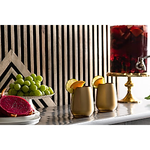 Barski Tumbler Glass - Double Old Fashioned - Set of 6 Glasses - Gold DOF Rock tumblers - Stemless Crystal Glass For Whiskey - Bourbon - Beverage - Drinking Glasses - 13 oz. - Made in Europe