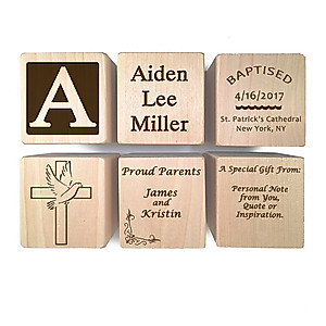 Glitzby Baptism - Christening - Dedication Keepsake - Personalized Baby Block Baptizm Gift Custom Engraved Wooden Baby Block for Boy & for Girl keepsake from godparent godmother
