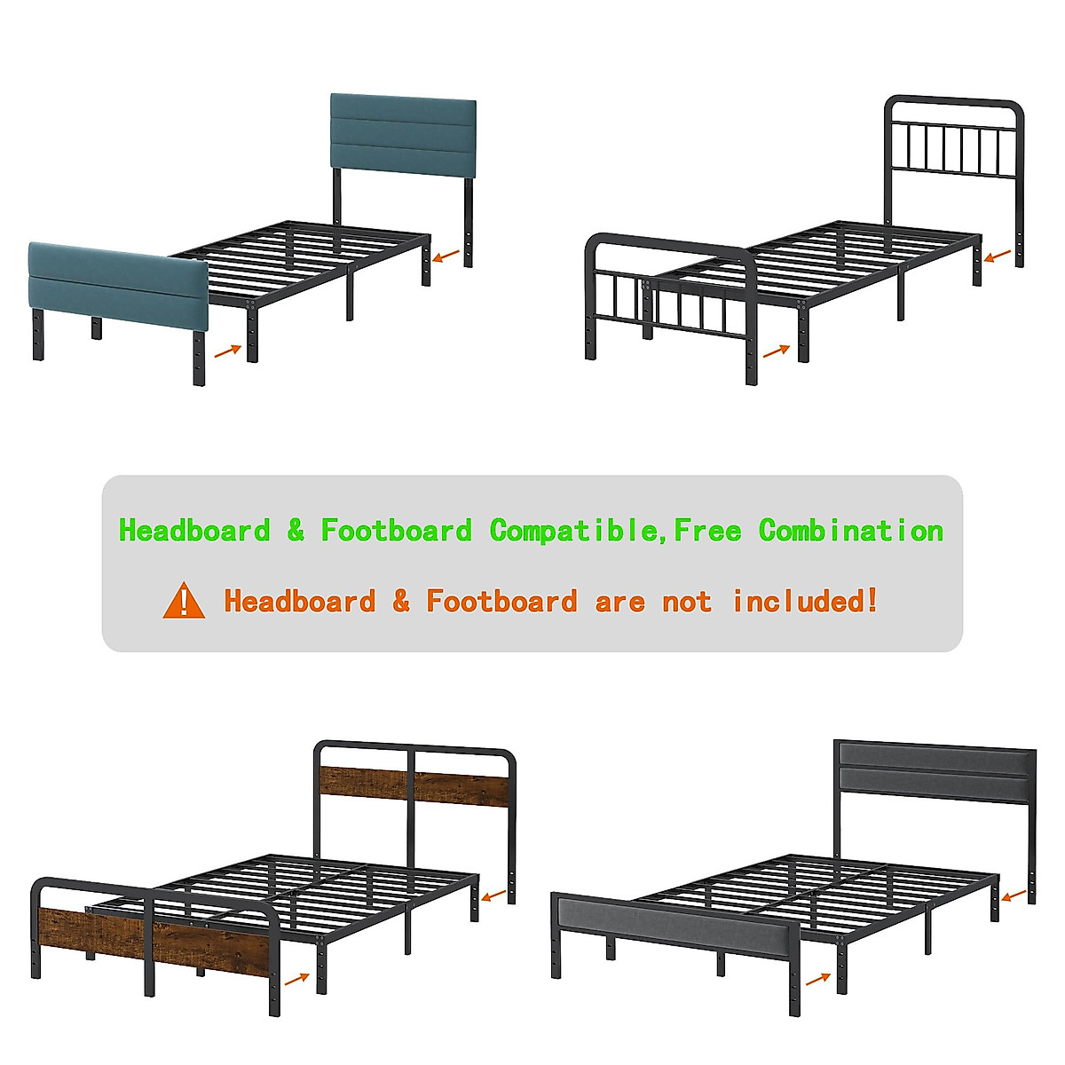Cieemine 12 Inch Twin Bed Frames, Heavy Duty Metal Bed Frame Twin Size, No Box Spring Needed, Easy Assembly, Noise-Free, Black