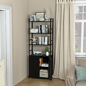 Lazyvan Black Bookshelf with Doors,70" Tall Bookcase with Storage Cabinet,6 Tier Book Shelf for Living Room/Bedroom/Office/Kitchen,70"(H)*26"(L)*11.8"(W)