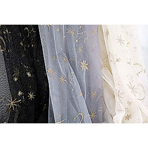 2 Colors Ivory and Black Tulle 3D Embroidery Mesh Lace Fabric Gold Star Gauze Fabric Wedding Fabric 51 Inches Width Sale by Yard (Black)