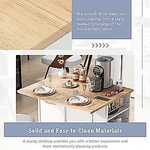 Kitchen Island On Wheel with Power Outlet, Open Storage Kitchen Island with Drop Leaf, Rolling Kitchen Island Cart, Wine Rack, Adjustable Shelves for Home, Kitchen, Dining Room, White