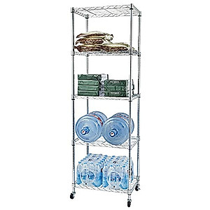 Lovinland Heavy Duty 5-Shelf Shelving Units and Storage on Wheels, Adjustable Carbon Steel Wire Unit Rack for Garage, Kitchen, Office