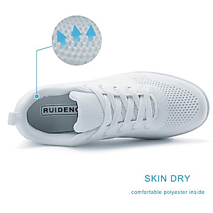 RUIDENG Rocker Bottom Shoes for Women Comfy | White Platform Sneakers Everyday Wear | 2 Inch Thick Sole with Air Cushion Size 6.5