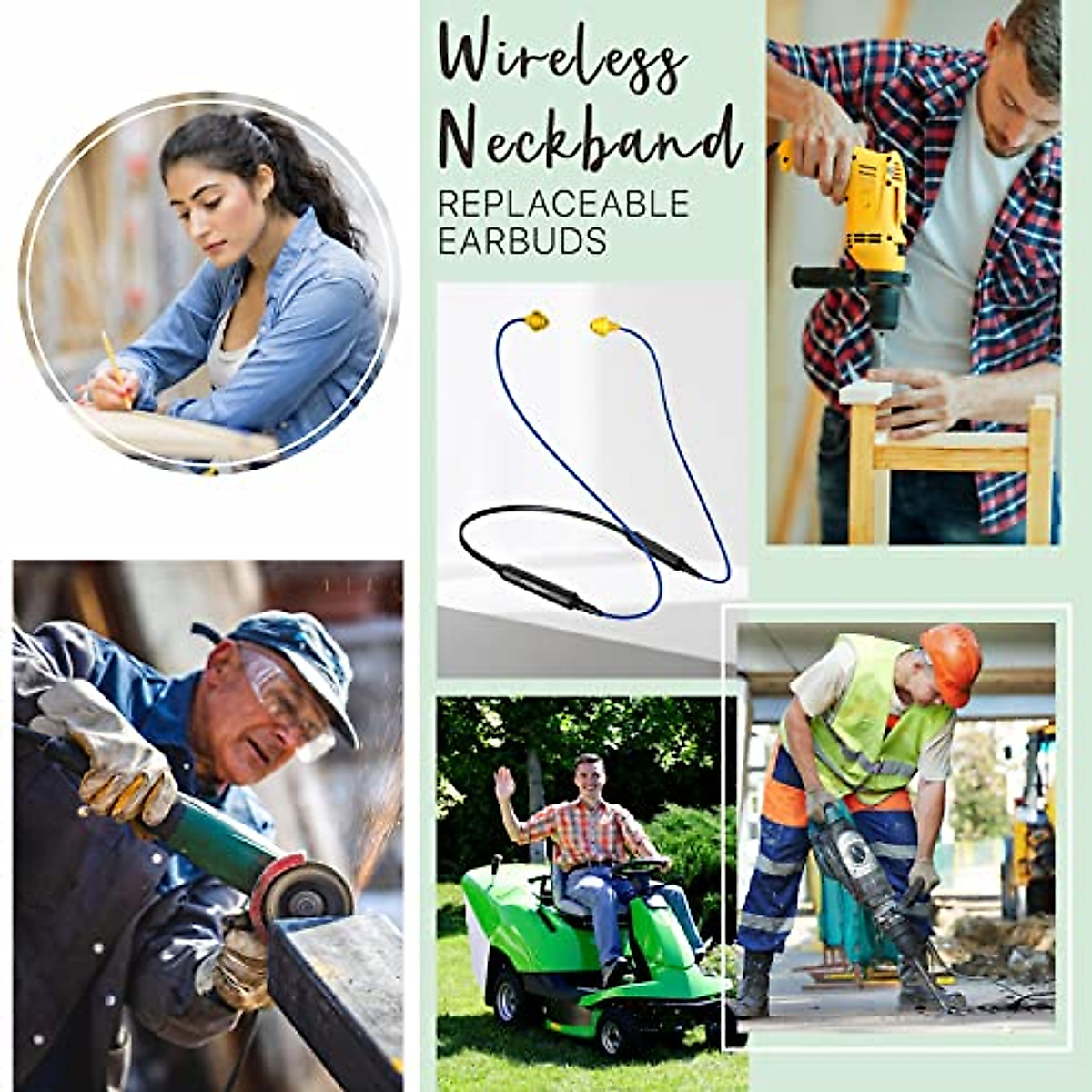 MIPEACE Bluetooth Earplug Headphones for Work, Neckband Ear Protection Bluetooth earplugs Work earbuds-29db Noise Reduction Safety Headphones with Replacement Buds,19+Hour Battery for Lawn Mowing DIY