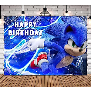 PSXF Blue Sonic Hedgehog Happy Birthday Themed Photography Backdrop 5x3ft Sonic Boom Superhero Kids 1st Birthday Party Photo Background Studio Banner