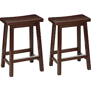 Amazon Basics Solid Wood Saddle-Seat Kitchen Counter-Height Stool - Set of 2, 24" Counter Stool, Walnut Finish