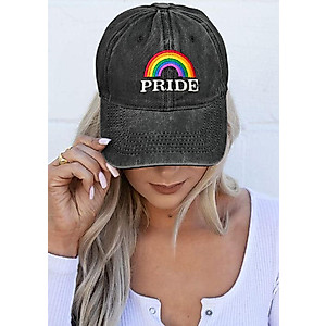 LGBT Embroidered Baseball Hat Pride Rainbow Denim Hats Pride Baseball Hats LGBT Embroidery Hat for Men Women Black