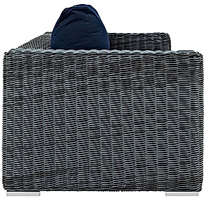 Modway EEI-1874-GRY-NAV Summon Wicker Rattan Outdoor Patio Sunbrella Sofa in Canvas Navy