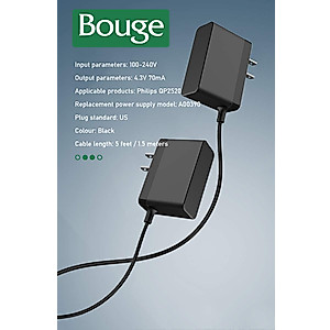 Bouge 4.3V Philips Norelco One Blade Charger Compatible with Norelco Oneblade QP2520 / 90, QP2520 / 70, QP2520 / 72, (Fits Only) Razor Charging Cord, Replace A00390 4.3V 70mA Power Supply Plug