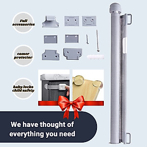 PETSTAR 72" Wide Retractable Baby Gate, Fence Safety Gate for Kids and Pets, 34" Tall, Extends to 72" Wide, Extra Wide Safety Baby Gate, Dog Gate for Indoor, Outdoor, Stairs, Doorways, Hallways (GREY)