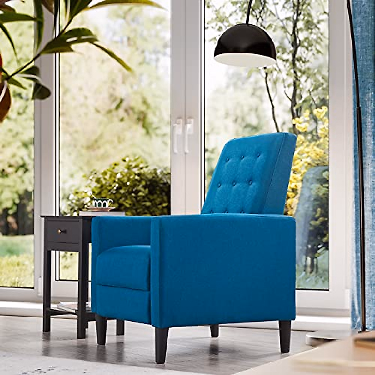 Yaheetech Fabric Recliner Chair Mid-Century Modern Recliner Adjustable Single Recliner Sofa with Thicker Seat Cushion Tufted Upholstered Sofa with Pocket Spring for Living Room Bedroom Blue