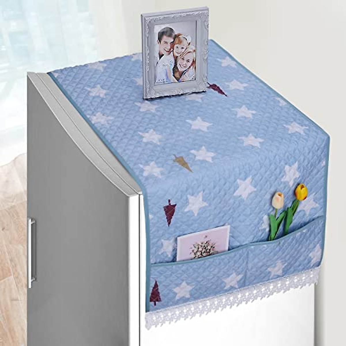 Fridge Dust Proof Cover Wash Machine Top Cover with Storage Bag Organizer (Star)