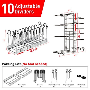 GeekDigg Pot and Pan Organizer for Cabinet, Extensible and Length Adjustable Lid Rack for Kitchen Counter and Cabinet, Lid Organizer for 10+ Pots and Pans with 6 DIY Methods (Silver)