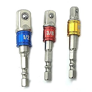 PANOVO (3Pcs) Power Hand Tools Sockets Adapter sets, Hex Square Nuts Driver Drill Impact Socket Extension Bit Adapter Socket Wrench Adapter Set 1/4" 3/8" 1/2" drive.