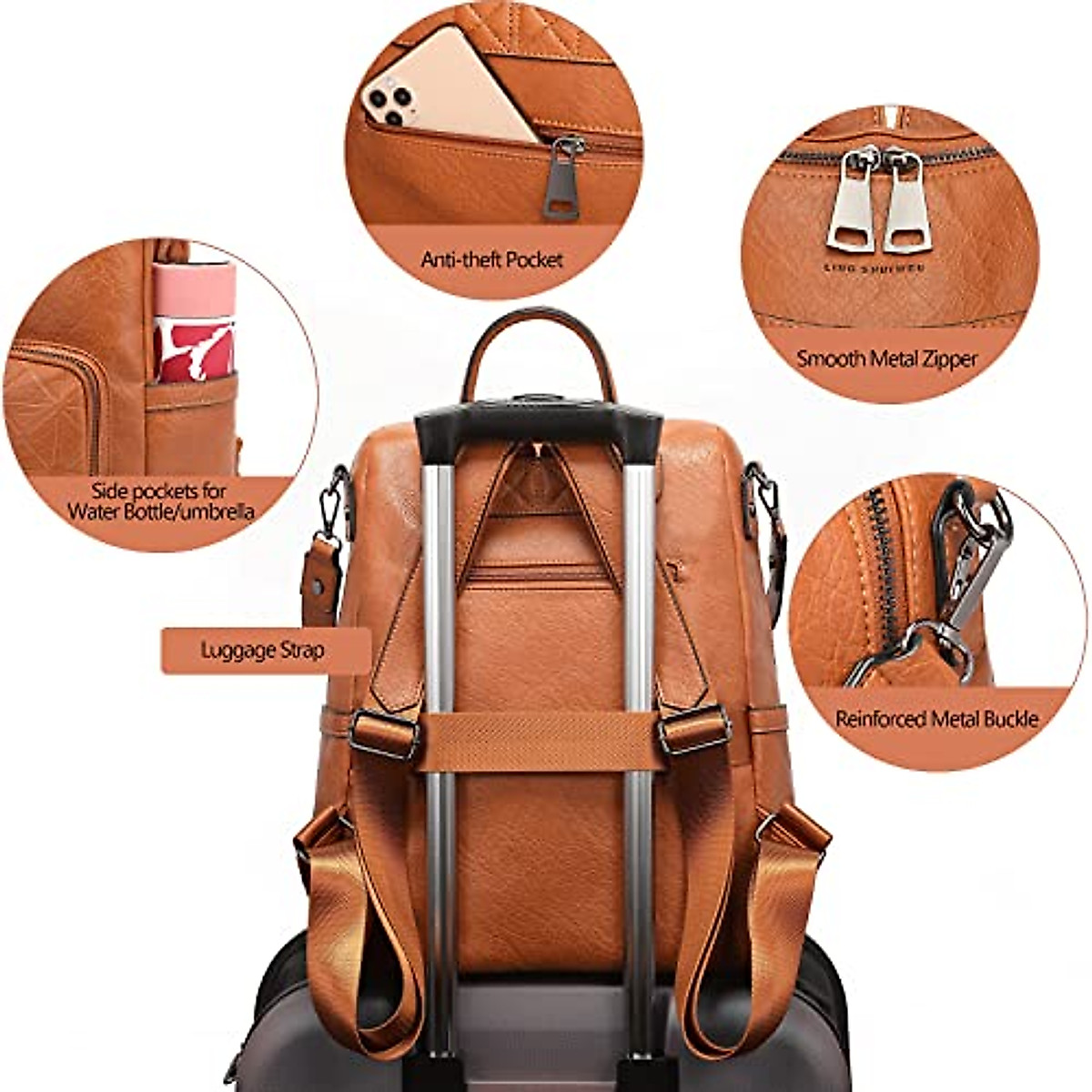 LSW Women Backpack Purse Fashion Leather Large Designer with Laptop Compartment Luggage Strap Travel Ladies Shoulder Bags Convertible Satchel Handbags