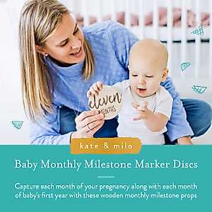 Kate & Milo Baby Monthly Milestone Marker Discs, Reversible Photo Props, Baby Growth and Pregnancy Growth Cards, Wooden