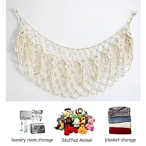 Stuffed Animal Net or Hammock -Wall Mounted-Handmade Macrame Toy Hammock Organizer Stuffed Animal Display Plush Toys Holder Boho Decor for Nursery Playroom Bedroom Kids Room Storage 1