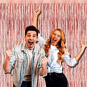 HalloweenDecorate 4 Pack Rose Gold Foil Fringe Curtain Backdrop, 3.28Ft x 8.2Ft Metallic Tinsel Foil Fringe Streamers Curtains for Party,